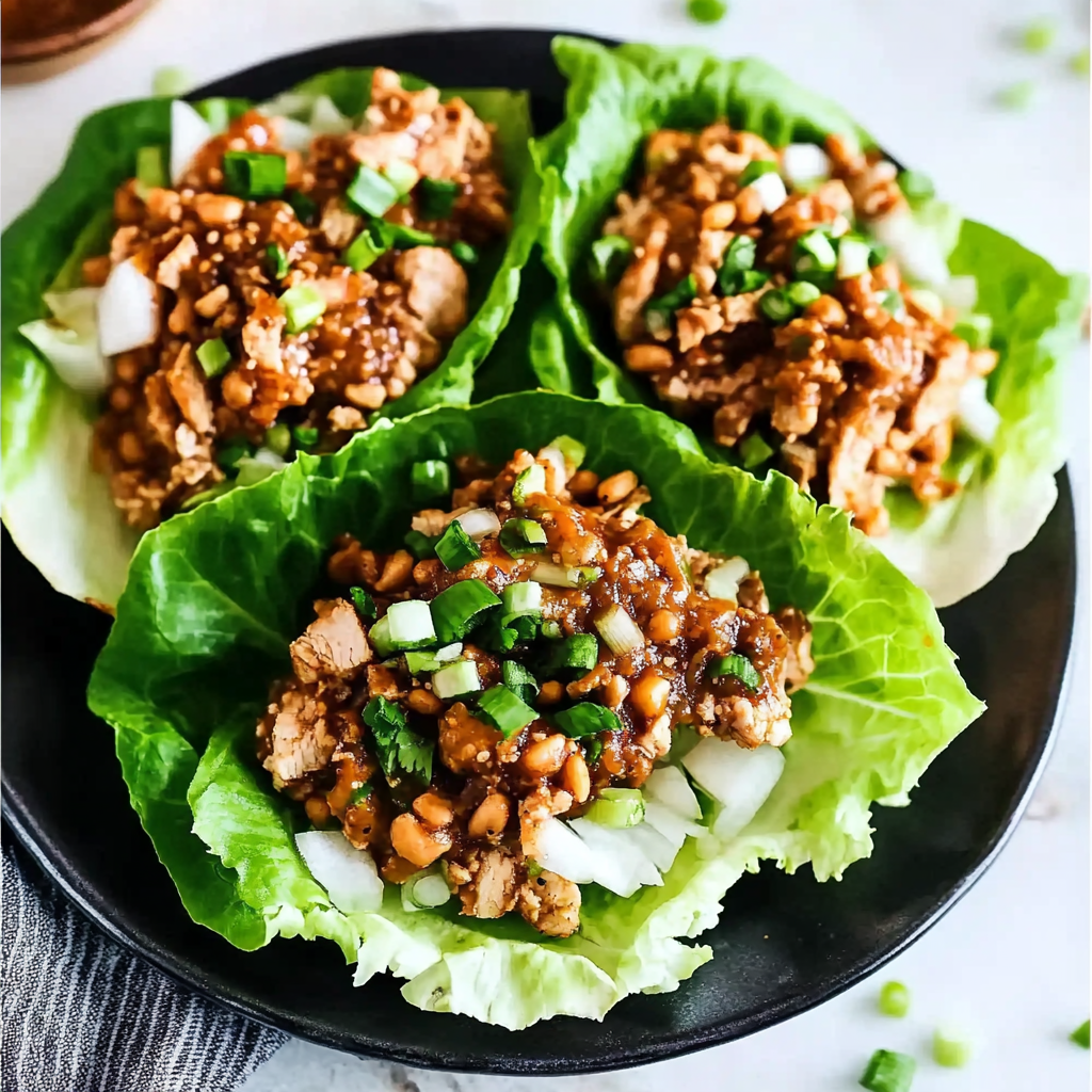 Peanut Chicken Lettuce Wraps with Ginger Garlic Sauce
